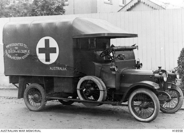 A Motor Ambulance presented to the Queen of the Belgians by Mrs Bon of ...