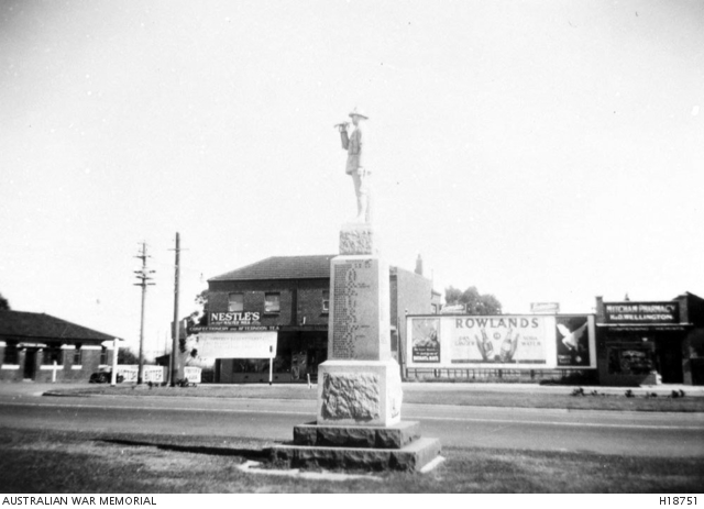 Mitcham, Victoria. A WW1 War Memorial in the main street of the town ...