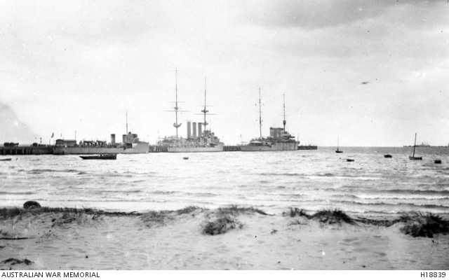 Australian Navy Light Cruiser HMAS Sydney is the first of three berthed ...