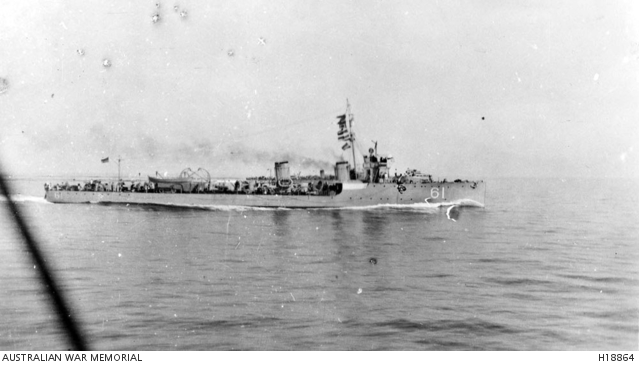 At Sea. Australian Navy Torpedo Boat Destroyer HMAS Swan on escort duty ...