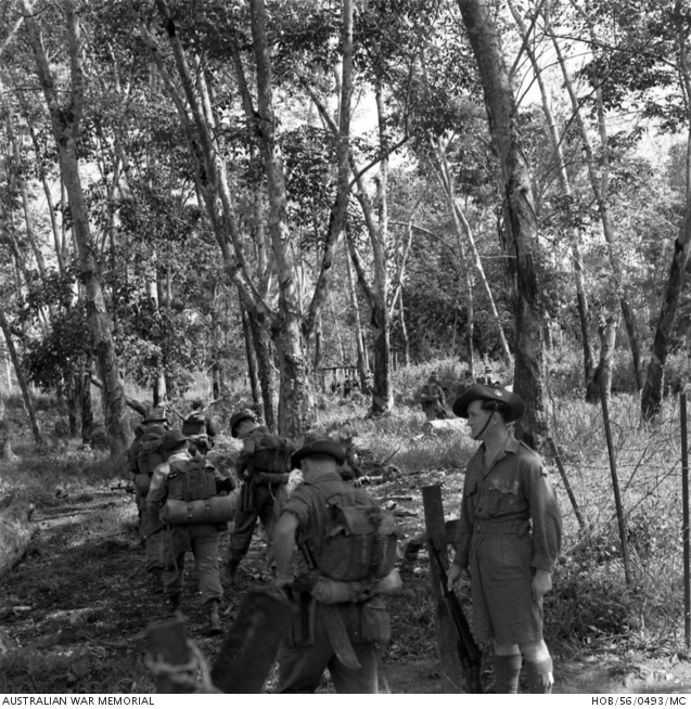 Heavily laden members of D Company, 2nd Battalion, The Royal Australian ...