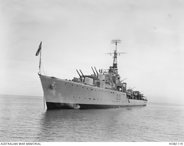 Kure, Japan. HMAS Bataan (D191) lying at anchor in Kure harbour. The ...