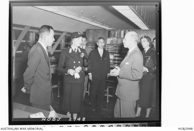 Lady Edwina Mountbatten (second from left), talks with Red Cross ...