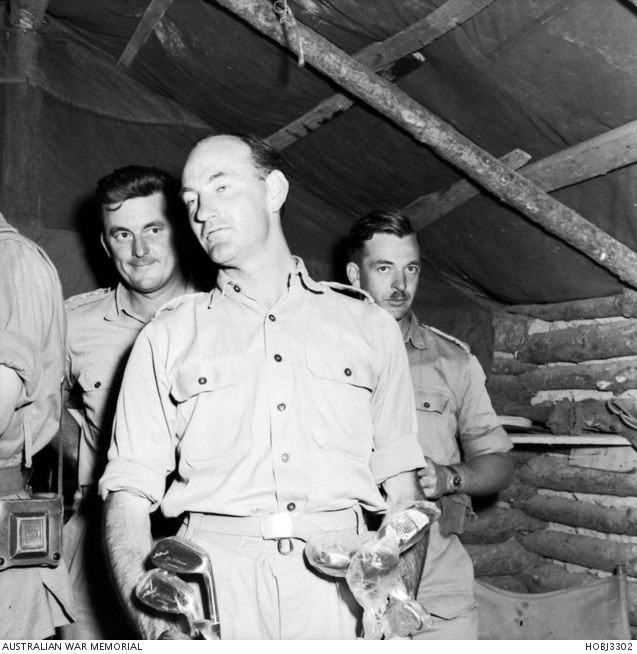 Korea. 16 July 1952. Lieutenant Colonel Frank Hassett DSO OBE, at a ...
