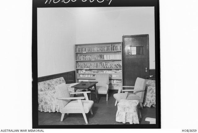 A reading room in a club in Japan, set up for United Nations forces in ...