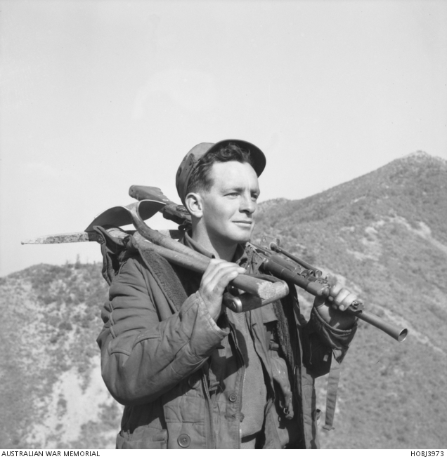 Korea. January 1953. Private Keith Harper of Seaholme, Vic, about to ...