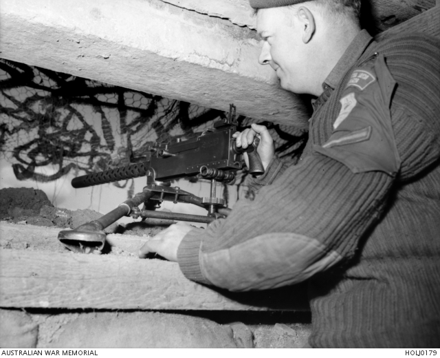 Manning a Browning machine gun in one of the 1st Battalion, The Royal ...