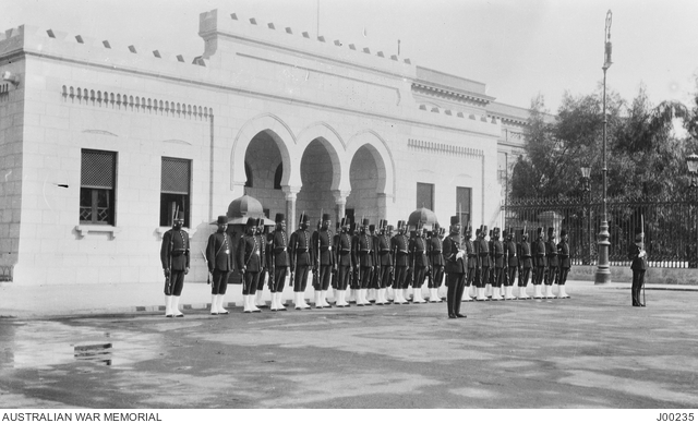 The Sultan of Egypt's bodyguard, outside his palace at Christmas time ...