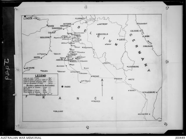 Map from a tracing showing the territory captured by the Australians ...