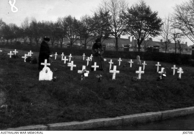Mrs Amos and Mrs A T Sharp visit Australian graves at Wandsworth ...