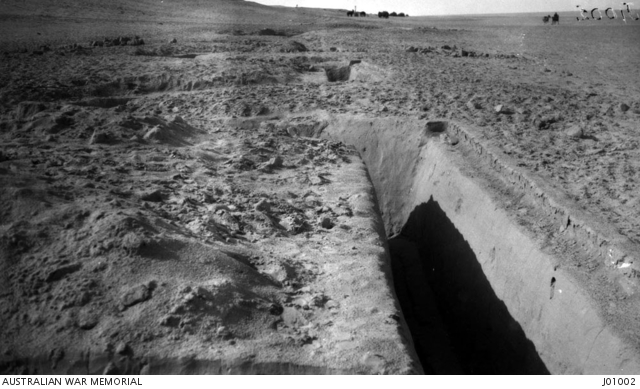 Turkish trenches near the shore at El Arish. | Australian War Memorial