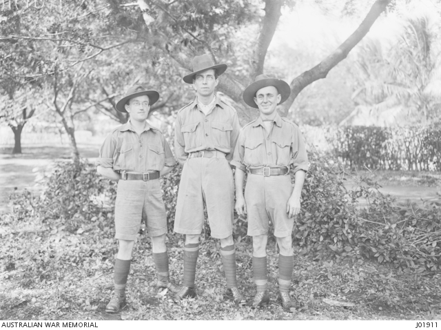 Group portrait of three unidentified new chums (recruits) titled 'The ...