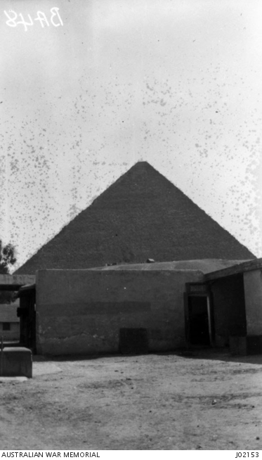 The Great Pyramid of Cheops at Mena, Egypt, seen from the stables at ...