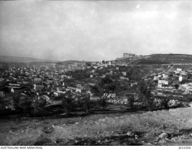 This a part of a two part panorama of the city of Nazareth, Palestine ...