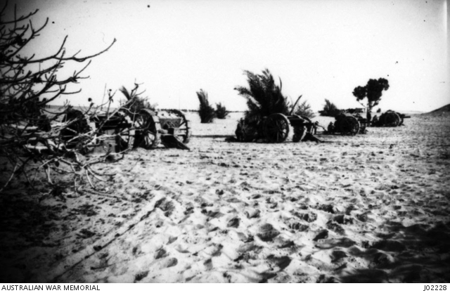 A field battery in action near El Arish. | Australian War Memorial