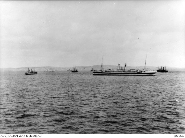 MUDROS HARBOUR AFTER THE EVACUATION, SHOWING HOSPITAL SHIPS. TAKEN ON ...