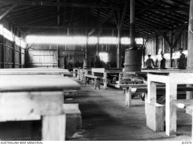 JEUMONT, FRANCE, 1919-02. THE INTERIOR OF THE MESS HUT, AUSTRALIAN ...