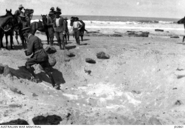 THE HOLE IN THE SAND MADE BY THE EXPLOSION OF THE TURKISH MARINE MINE ...