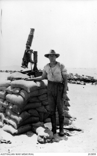 A LEWIS MACHINE GUN ON AN IMPROVISED MOUNT FOR ANTI-AIRCRAFT ACTION, AT ...