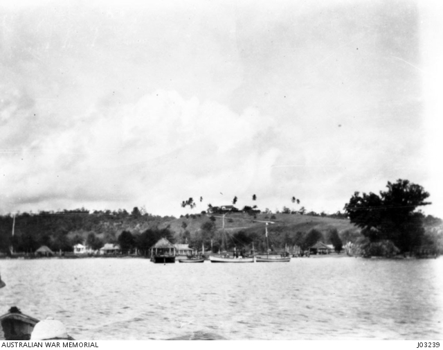 MANUS VILLAGE AND LANDING PIER, WITH THE DISTRICT OFFICER'S HOUSE ON ...