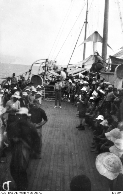 TROOPS ON BOARD A TRANSPORT IN MUDROS HARBOUR, LEMNOS ISLAND, GREECE ...