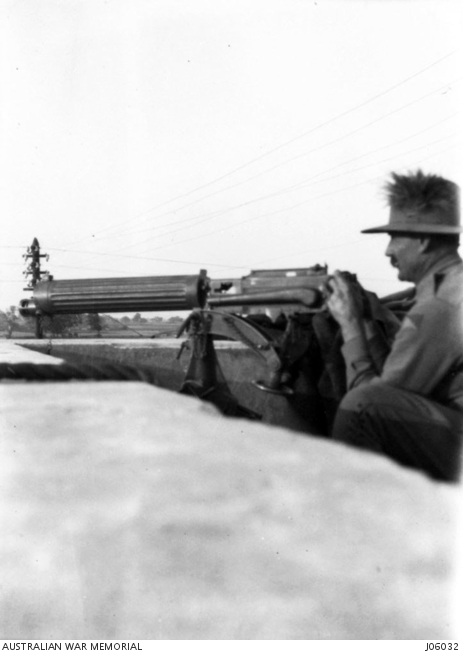 THE MACHINE GUN ON THE ROOF OF THE RAILWAY STATION AT MIT GHAMR, EGYPT ...
