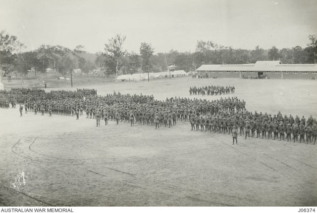 The 42nd Battalion drawn up at Enoggera for review by Brigadier General ...