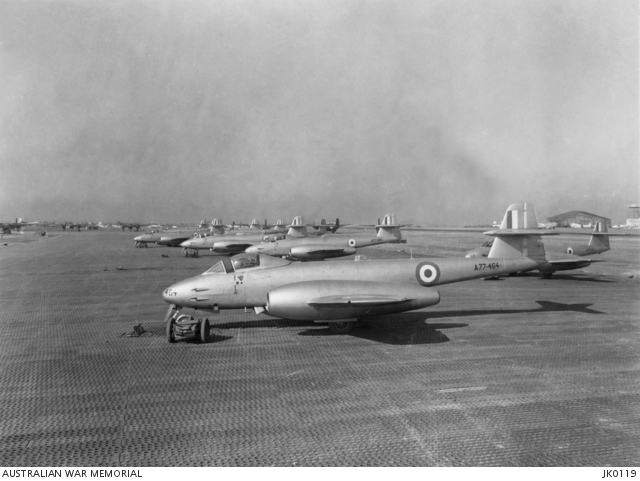 KIMPO, SOUTH KOREA. 1951. METEOR AIRCRAFT OF NO. 77 SQUADRON RAAF ON ...