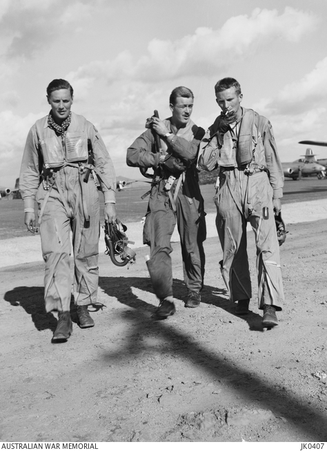 Pilots of No 77 Squadron RAAF return from an operational mission over ...
