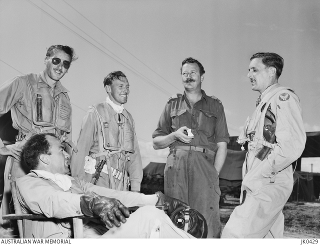 Pilots of No 77 Squadron RAAF waiting to take off on a strike over ...