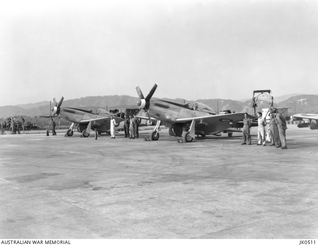 Two P51 Mustang Fighter aircraft formerly used by No. 77 Squadron RAAF ...
