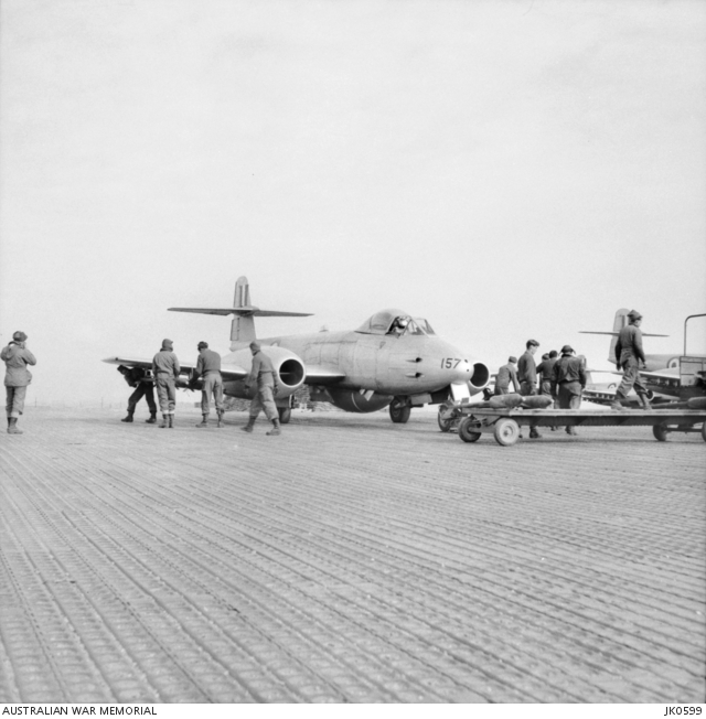 KIMPO, SOUTH KOREA. 1952-12. A GLOSTER METEOR MK8 AIRCRAFT OF NO. 77 ...