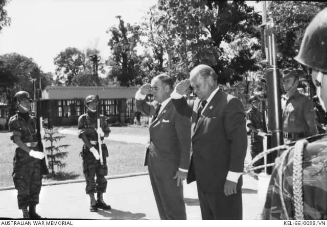 Vietnam. 1966. Brigadier W. Hall (left), President of the Victorian ...