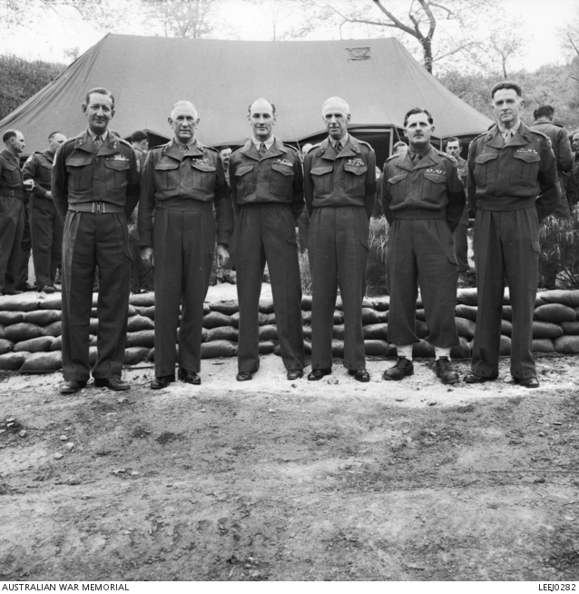 Group portrait of senior British Commonwealth officers in a camp in ...