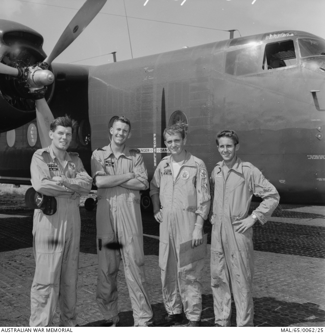 A RAAF crew at Vung Tau pose in front of their aircraft in the early ...