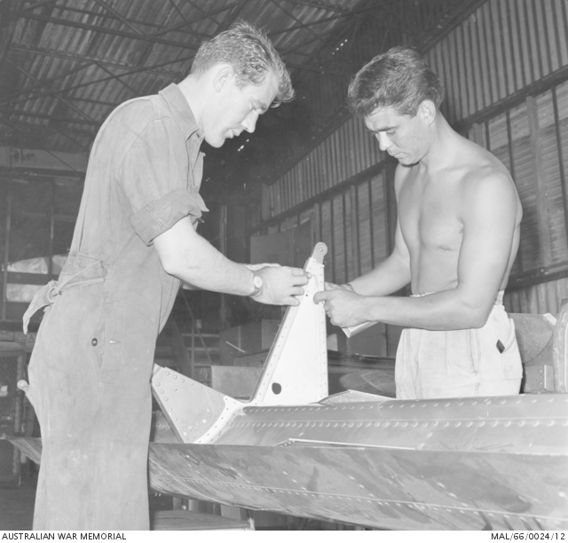 Airframe fitter A110253 Leading Aircraftman (LAC) Kevin Martin (left ...