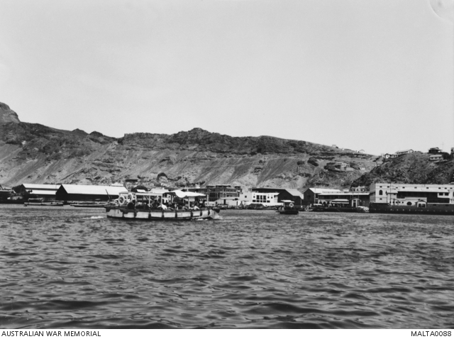 View of the port of Aden from the deck of the SS Asturias, with a small ...