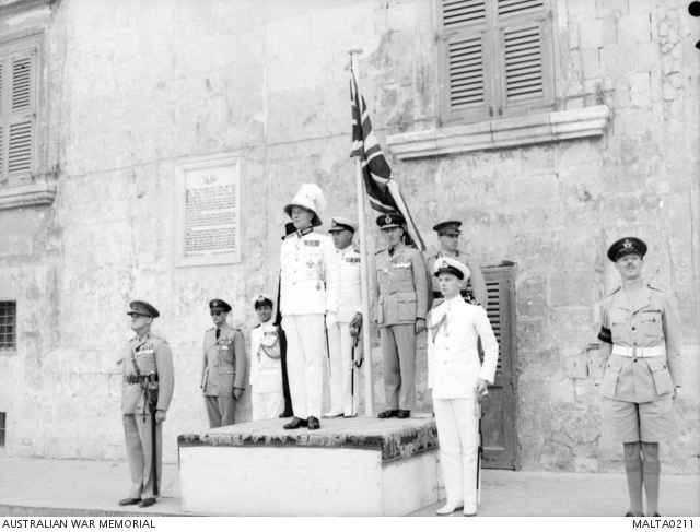 Sir Gerald Hallen Creasy, Governor of Malta, takes the salute outside ...