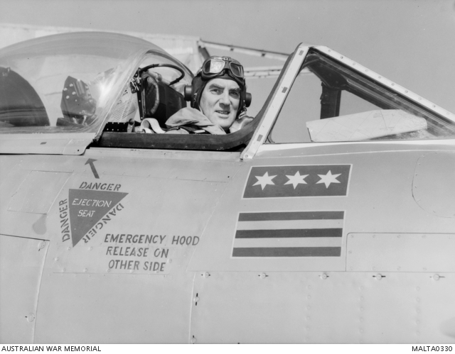 Air Vice Marshal McDermott Boyle, RAF, in the cockpit of a Meteor ...