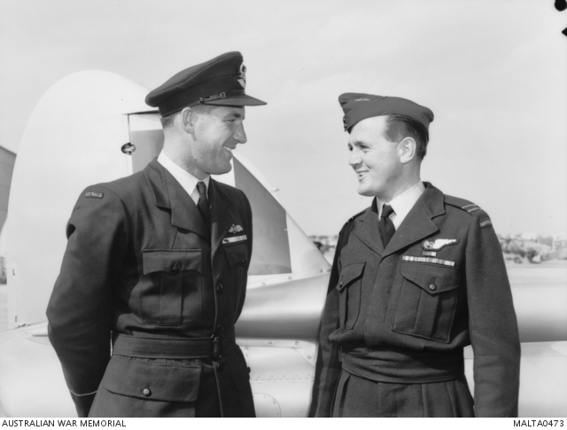 Flying Officer Lyall Klaffer of Adelaide, SA (left) says goodbye to Flight Lieutenant Jack ...
