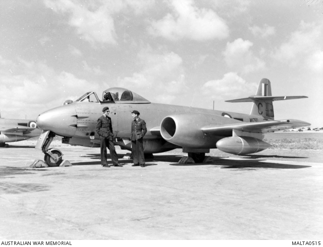 Two unidentified RAF pilots with one of the Meteor Eight fighter ...