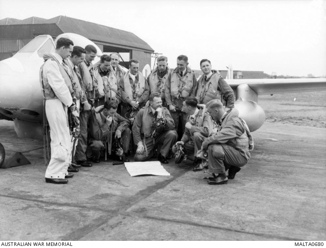Pilots from 78 Fighter Wing RAAF on the tarmac at the RAF base in ...