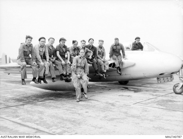 Ground staff of 78 Fighter Wing RAAF pictured on the wing of one of ...