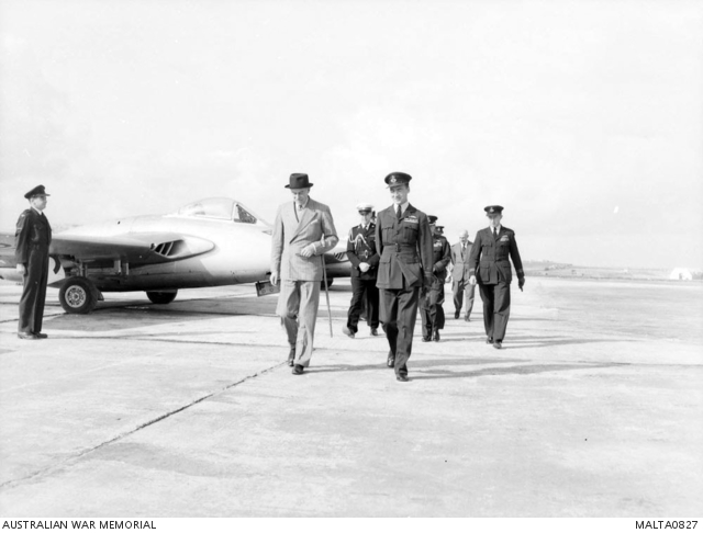 The Governor of Malta, Sir Gerald Creasy (left) on the tarmac during ...