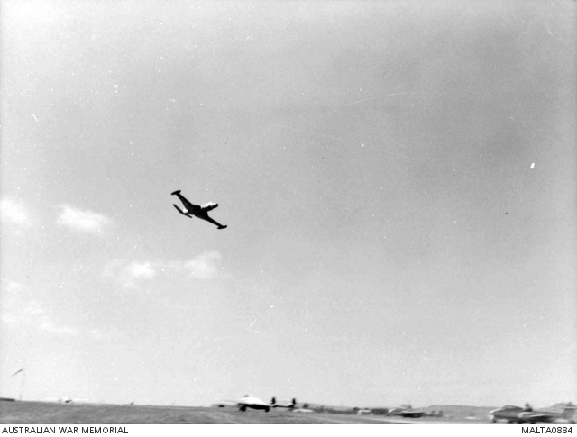 A streamlined US Navy Banshee jet fighter makes a low pass at 600 miles ...