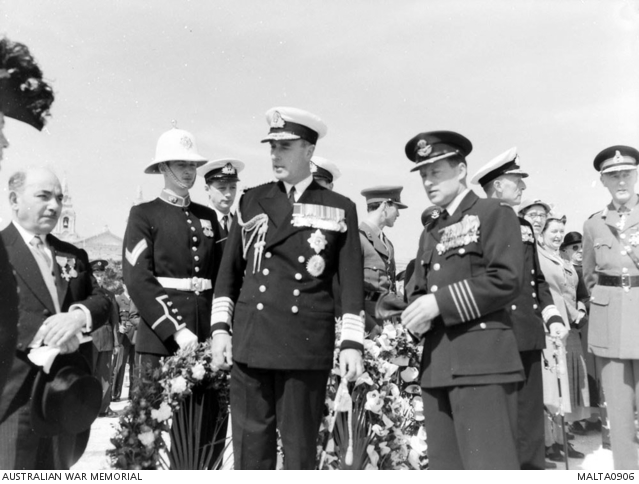 Admiral the Earl Mountbatten (centre left) pictured with Group Captain ...