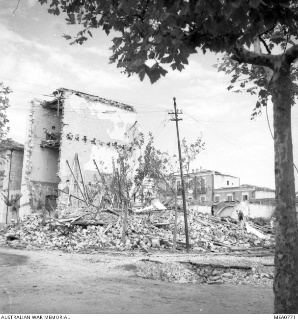 Foggia, Italy. c. September 1943. Bomb damaged buildings and power ...