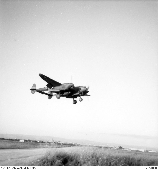 Italy. 1943. An American Lightning aircraft prepares to land on an ...