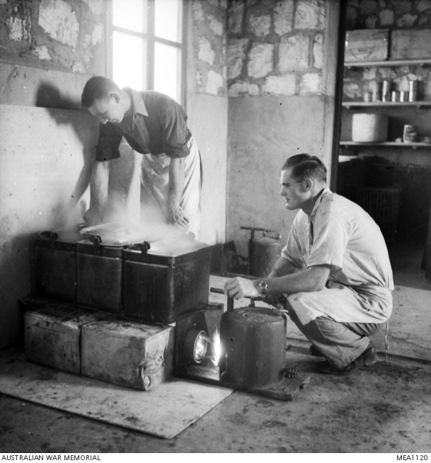 Western Desert. c. 1943. The interior of the kitchen used by the cooks ...