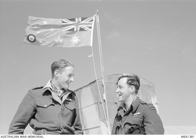 Italy. c. 1944. Squadron Leader Murray Nash DFC of Melbourne, Vic (left ...